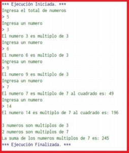 El cuadrado de los múltiplos de 7 - ALGORITMODETAREA